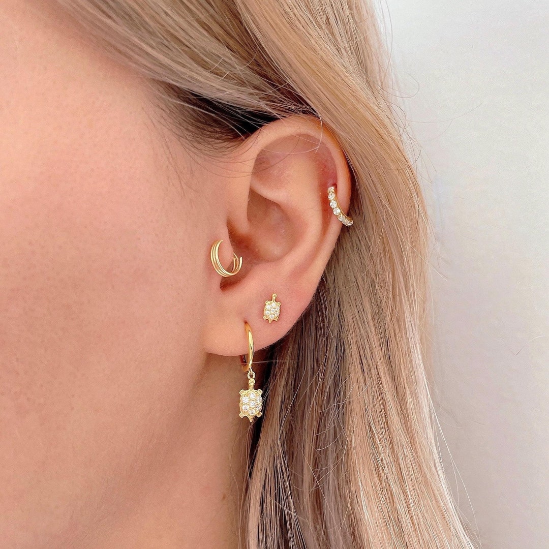 Triple Band Tragus Earring 22g, Sterling Silver Tiny Cartilage Piercing ...