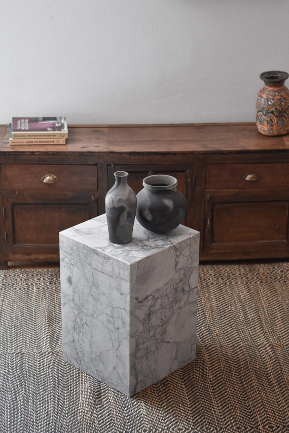 Grey Marble Plinth Side Table - Etsy