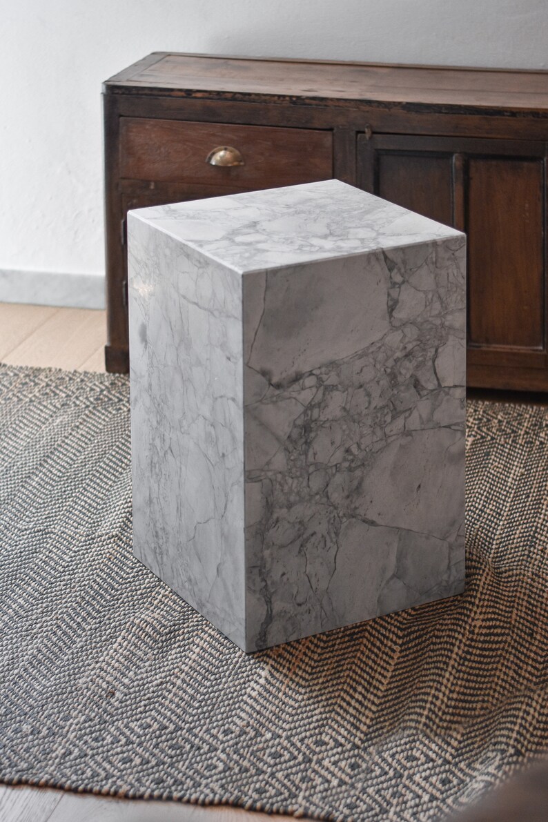 Grey Marble Plinth Side Table - Etsy