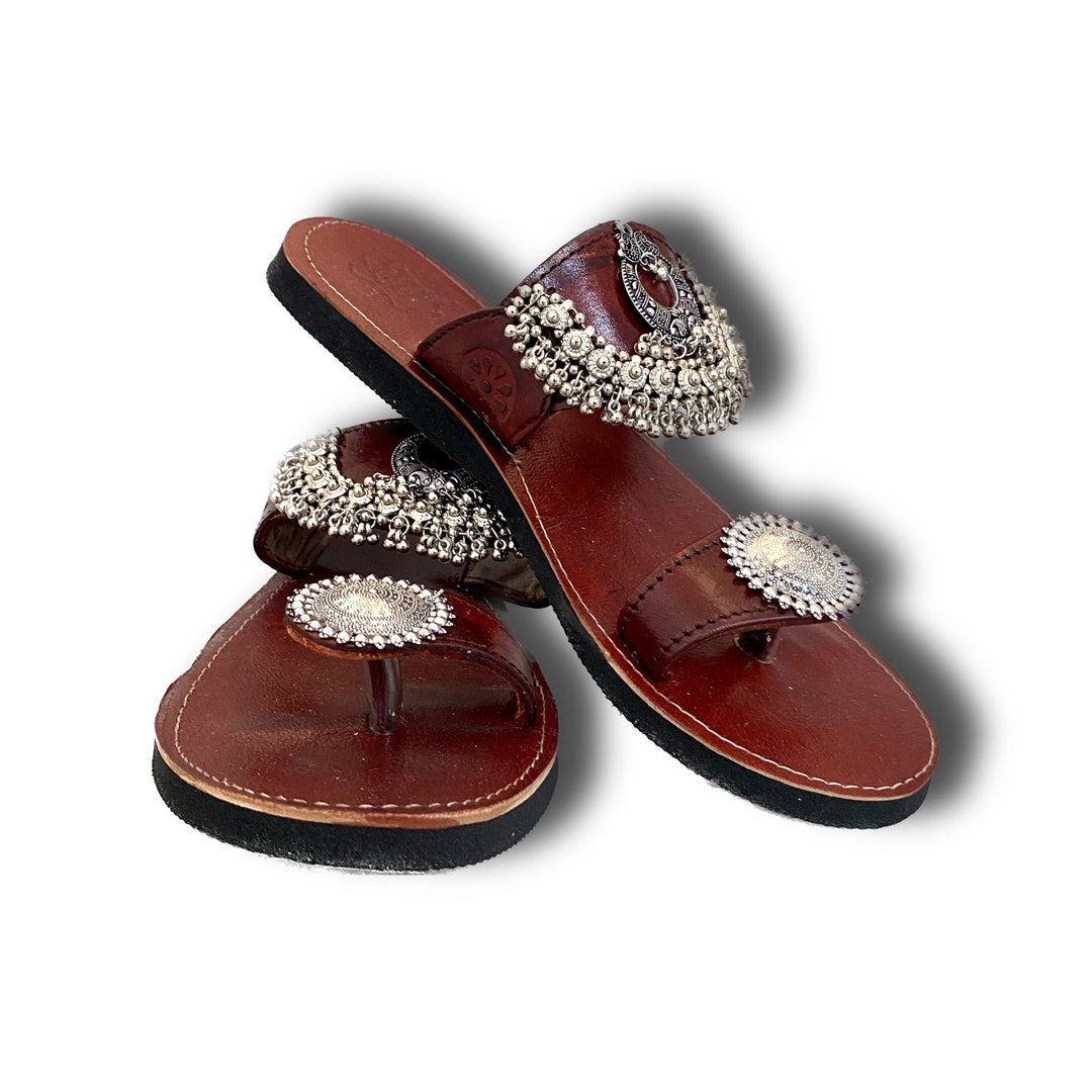 Indian Women Handmade Leather Sandals, Slippers for Women, Indian Flat ...