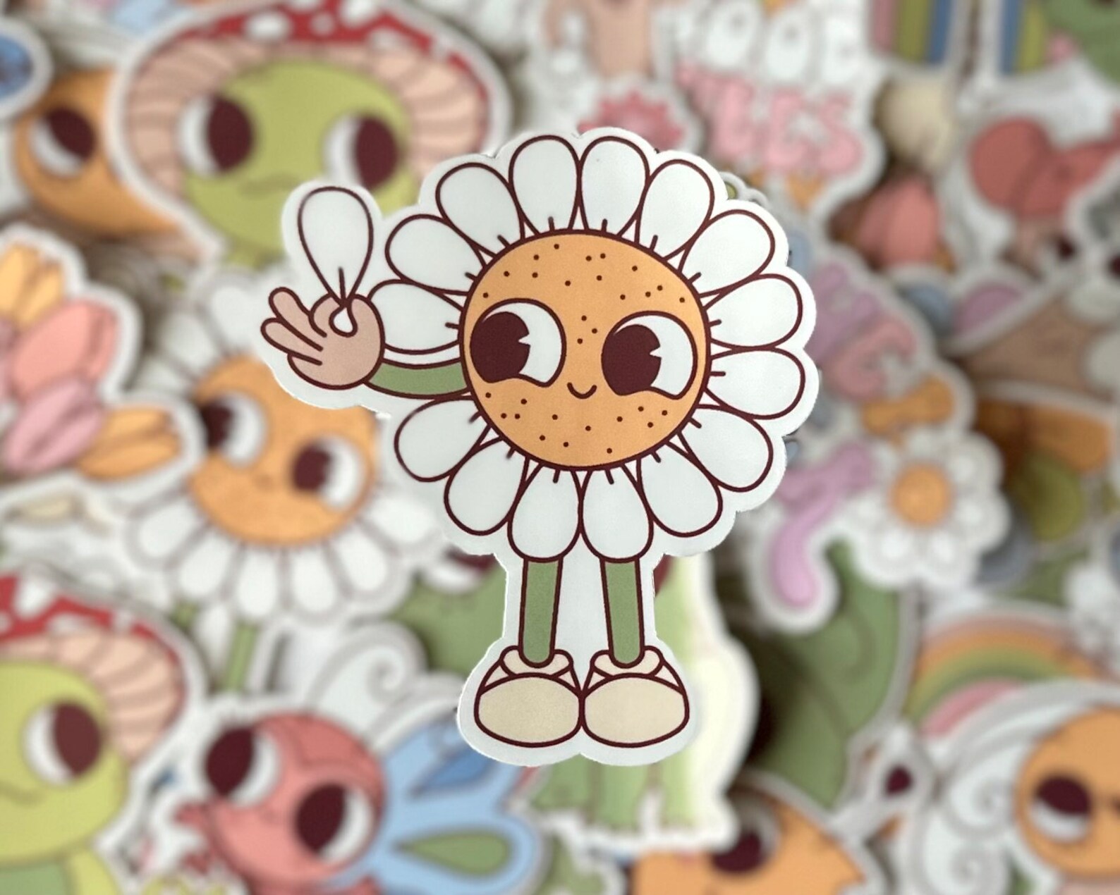 Picking Daisies Cartoon Waterproof Vinyl Sticker, Water Bottle Sticker ...