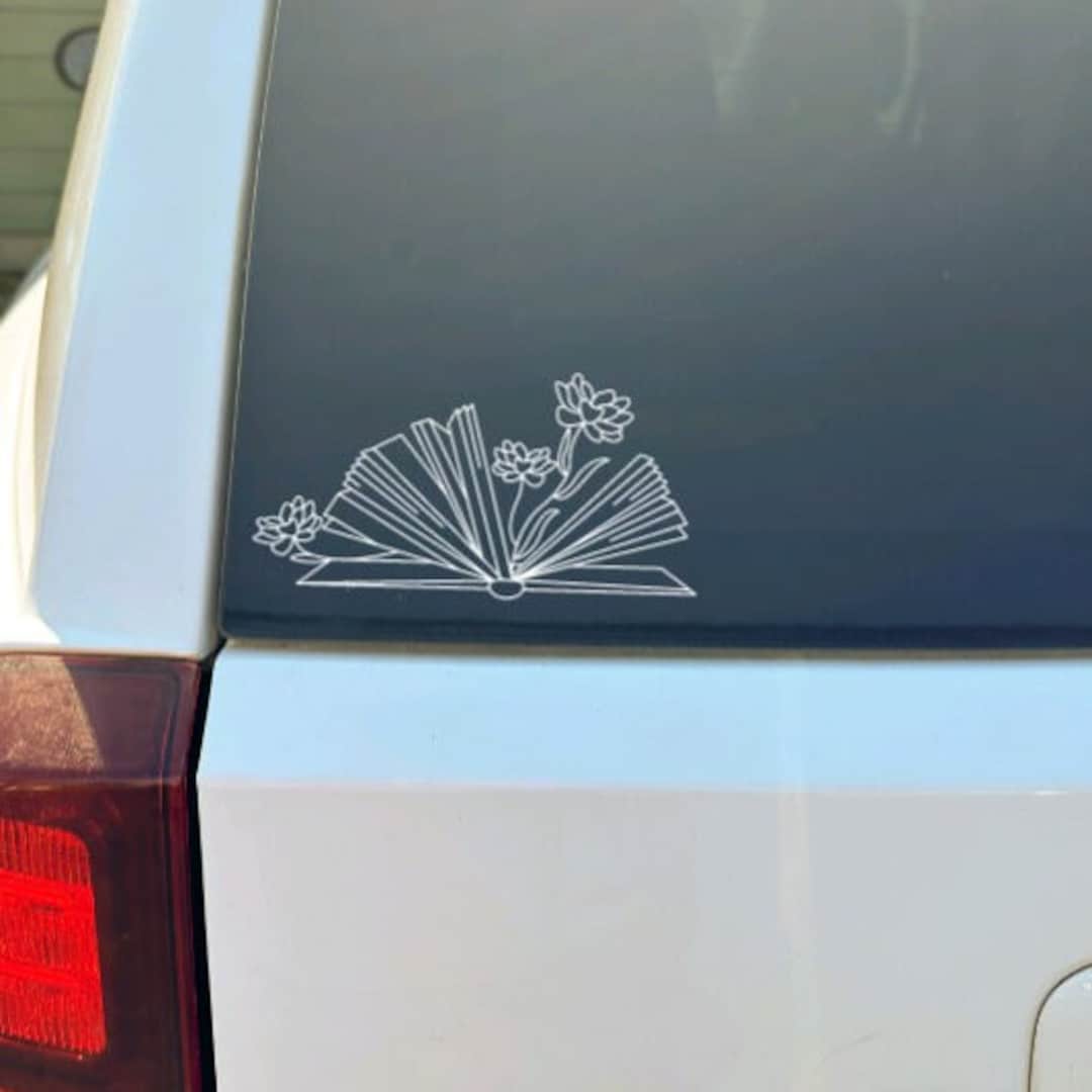 Wildflower Book Lover Open Book Decal, Boho Car Decal, Flower Car Decal ...