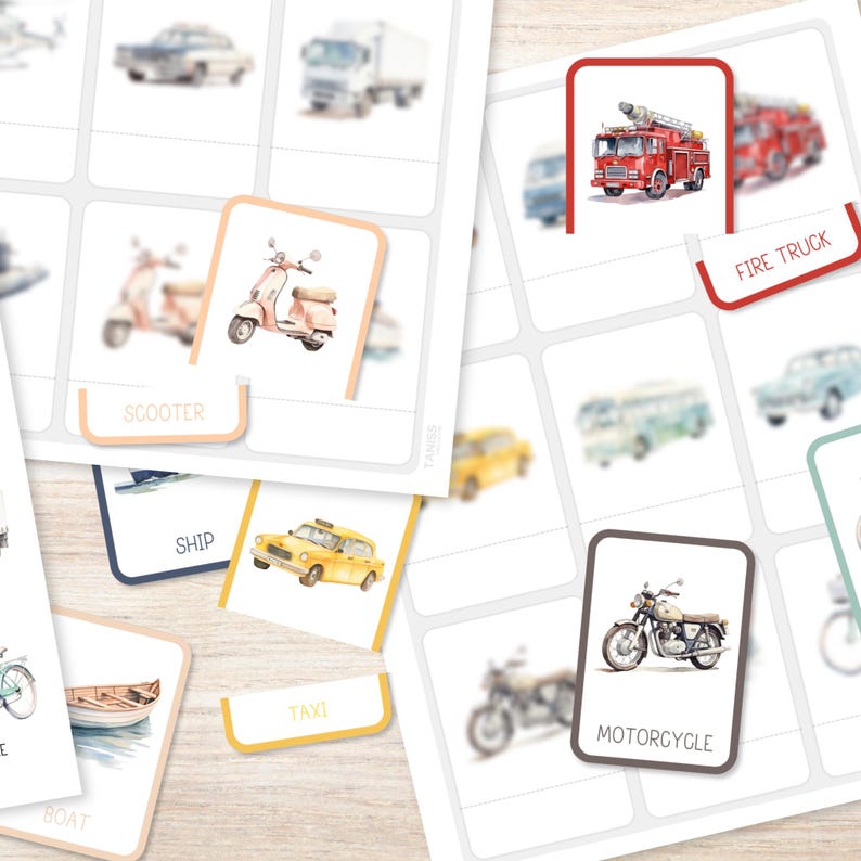 Vehicles Flash Cards & Matching Picture – Montessori-inspired Printable ...