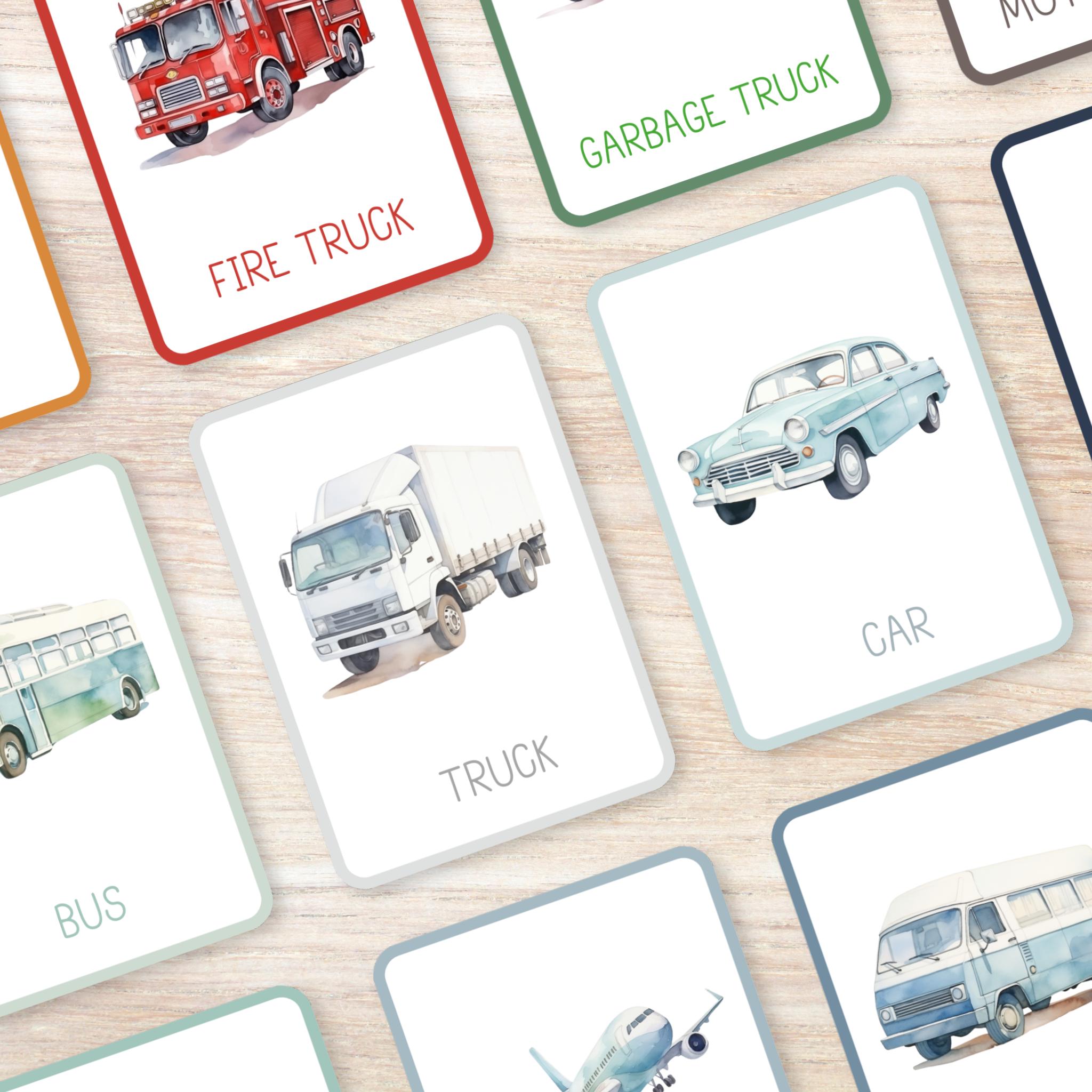 18 Vehicles Flash Cards – Montessori-inspired 3-part Printable Set for ...