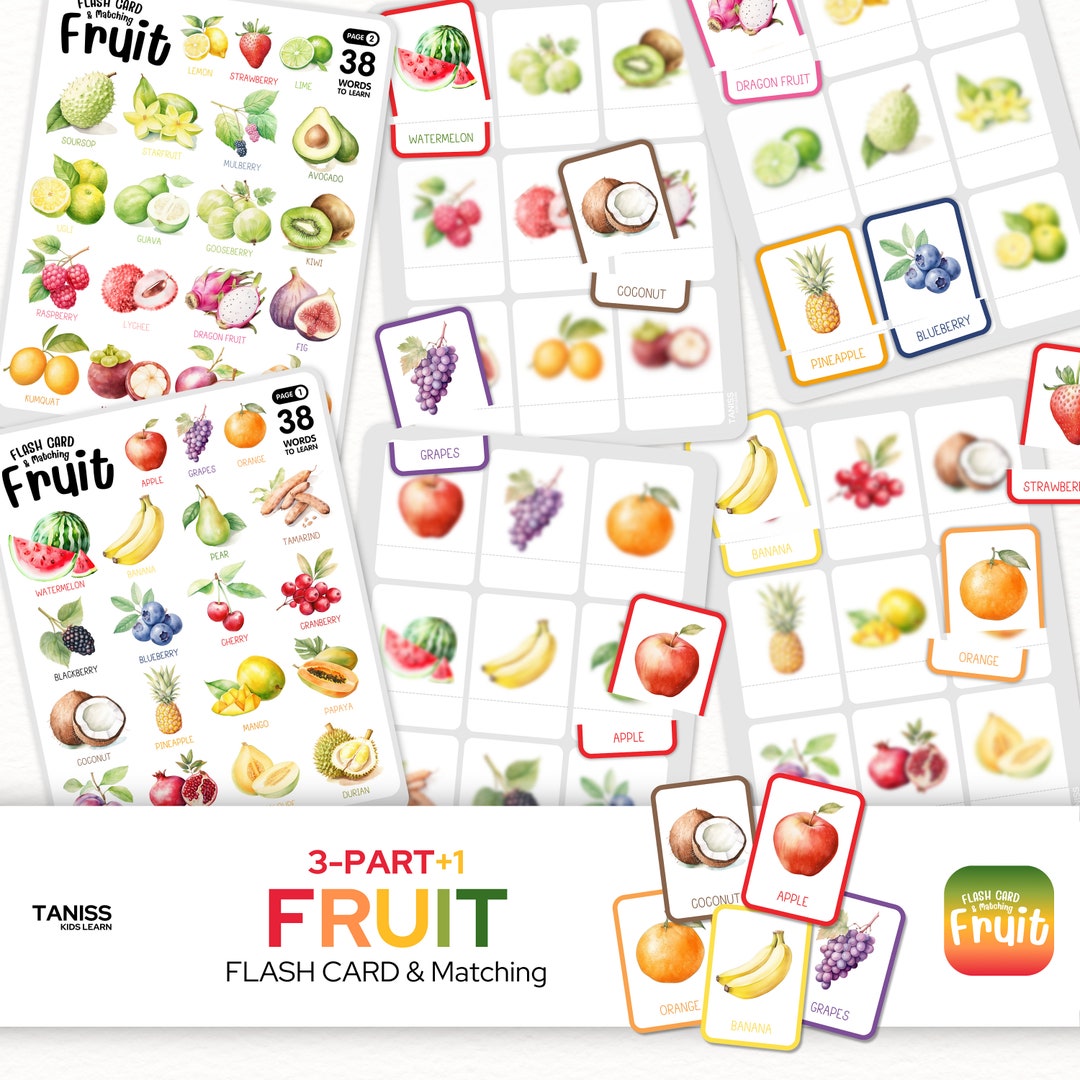 Tarjetas didácticas de frutas y dibujos para combinar: juego de ...
