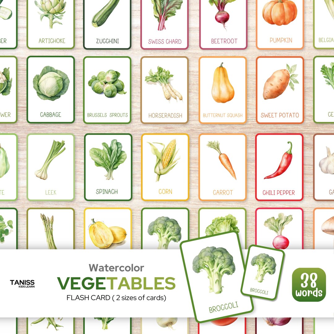 38 Vegetables Flash Cards – Montessori-inspired 3-part Printable Set ...
