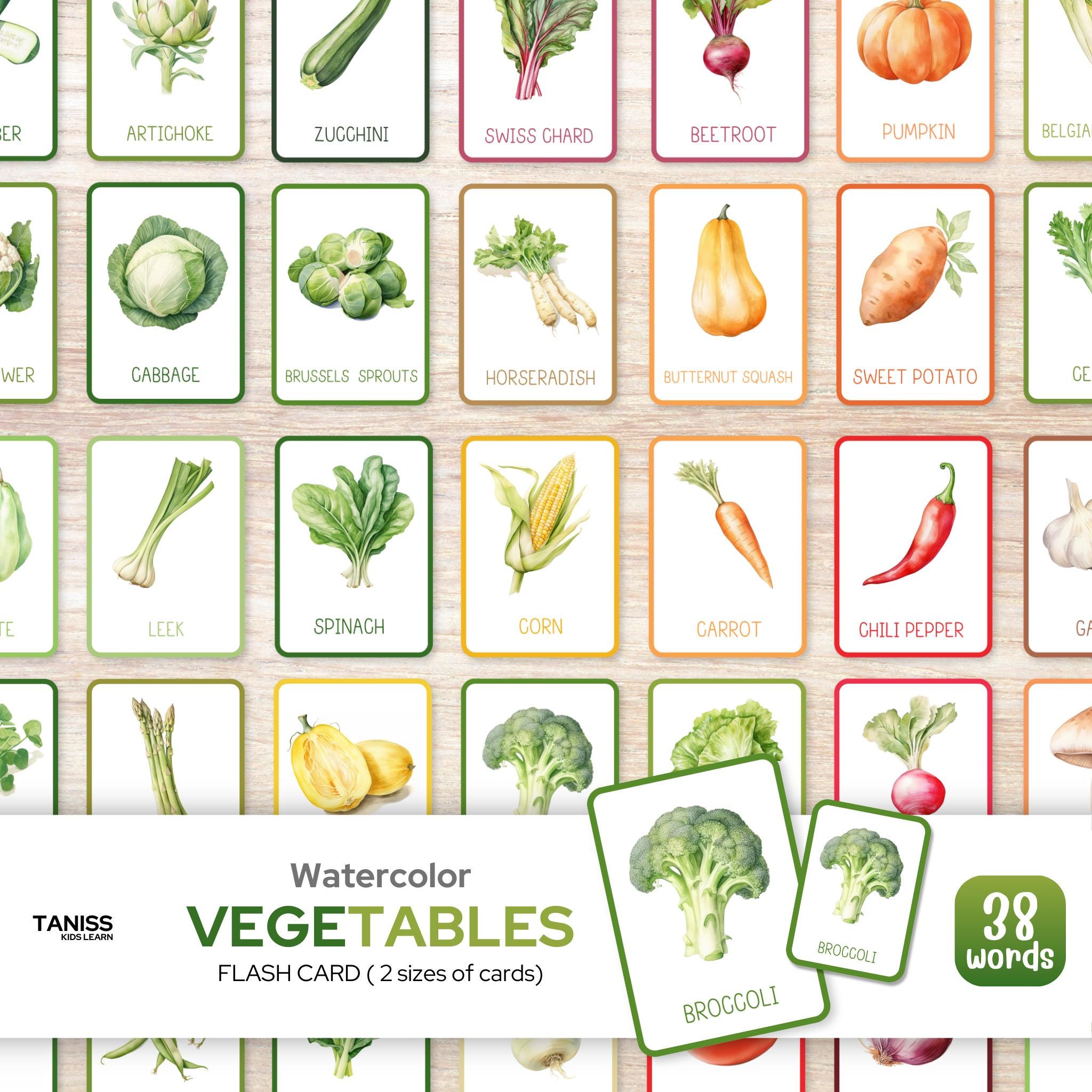 38 Vegetables Flash Cards – Montessori-inspired 3-part Printable Set ...