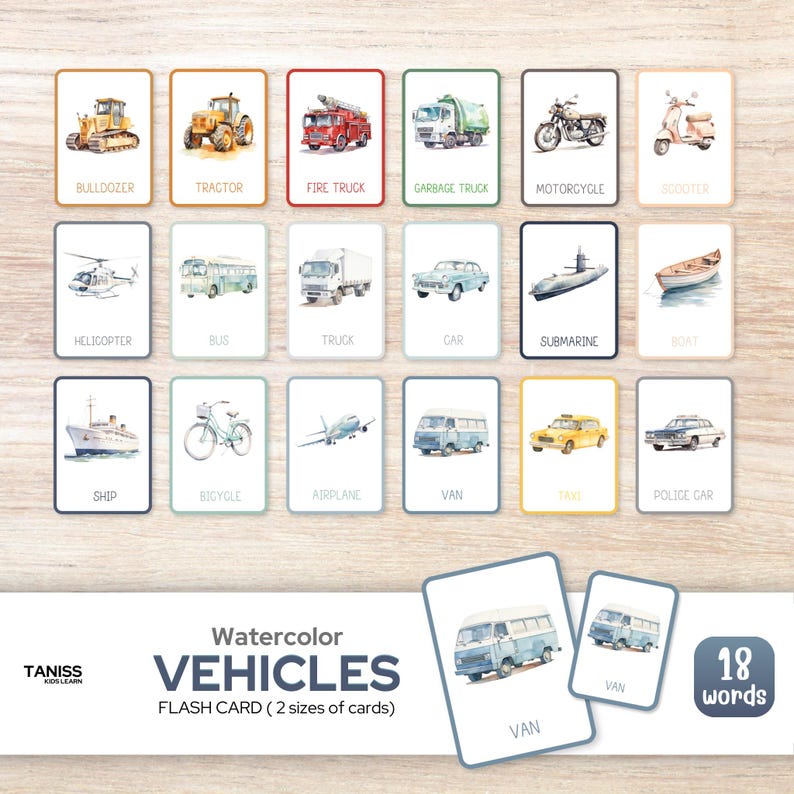 18 Vehicles Flash Cards – Montessori-inspired 3-part Printable Set for ...