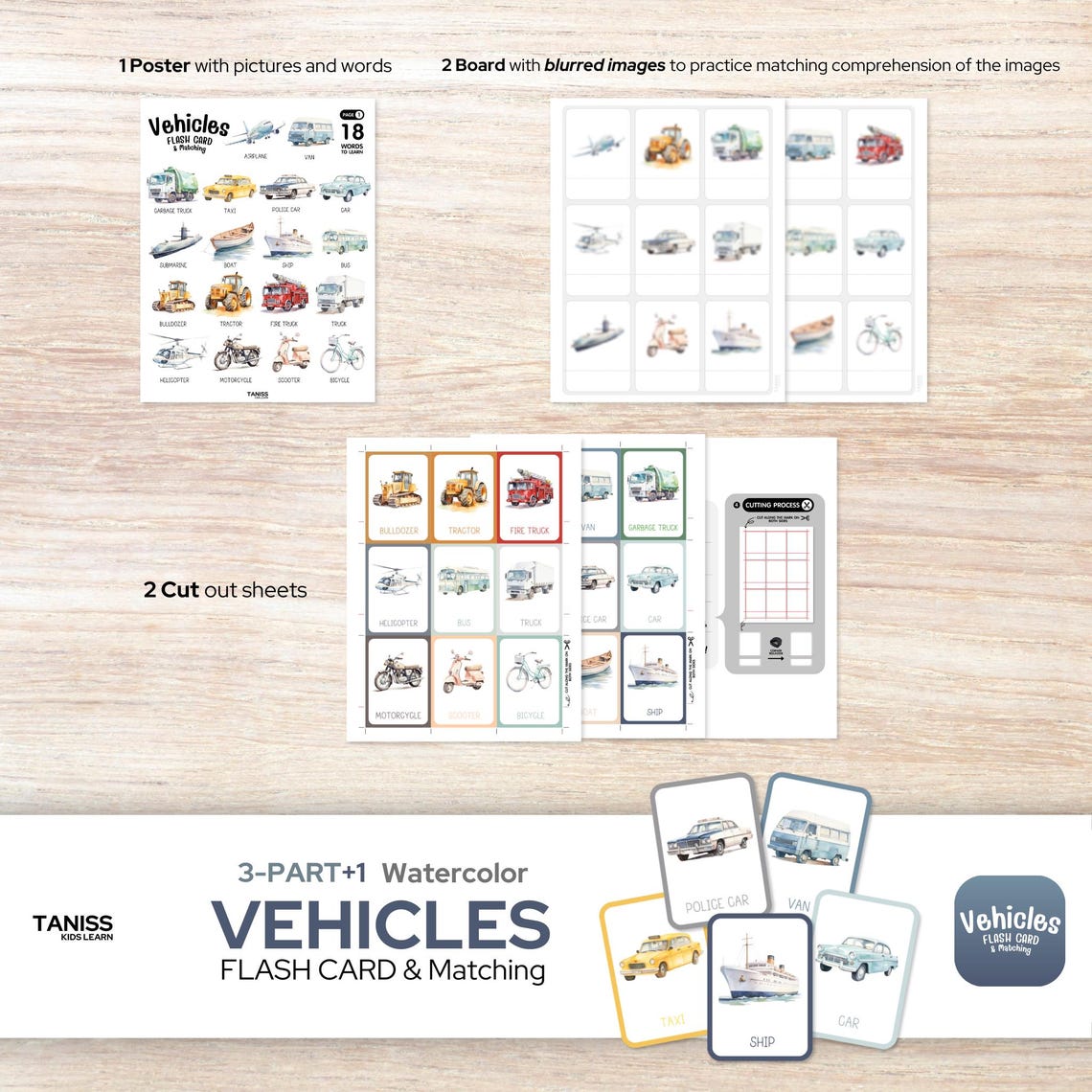 Vehicles Flash Cards & Matching Picture – Montessori-inspired Printable ...