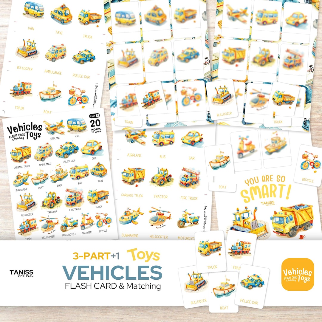 Vehicles and Toys Flash Cards & Matching Picture – Montessori-inspired ...