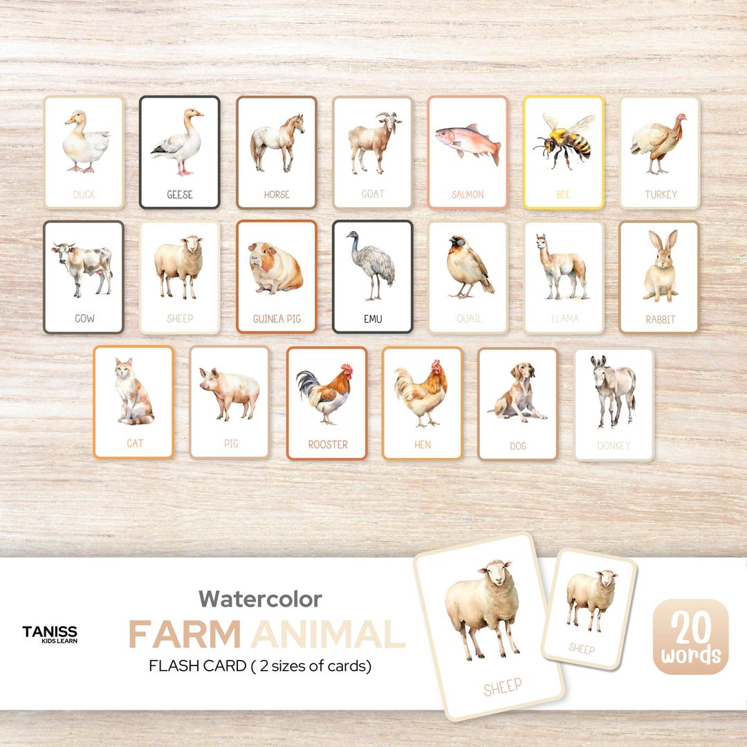 20 Farm Animal Flash Cards – Montessori-inspired 3-part Printable ...