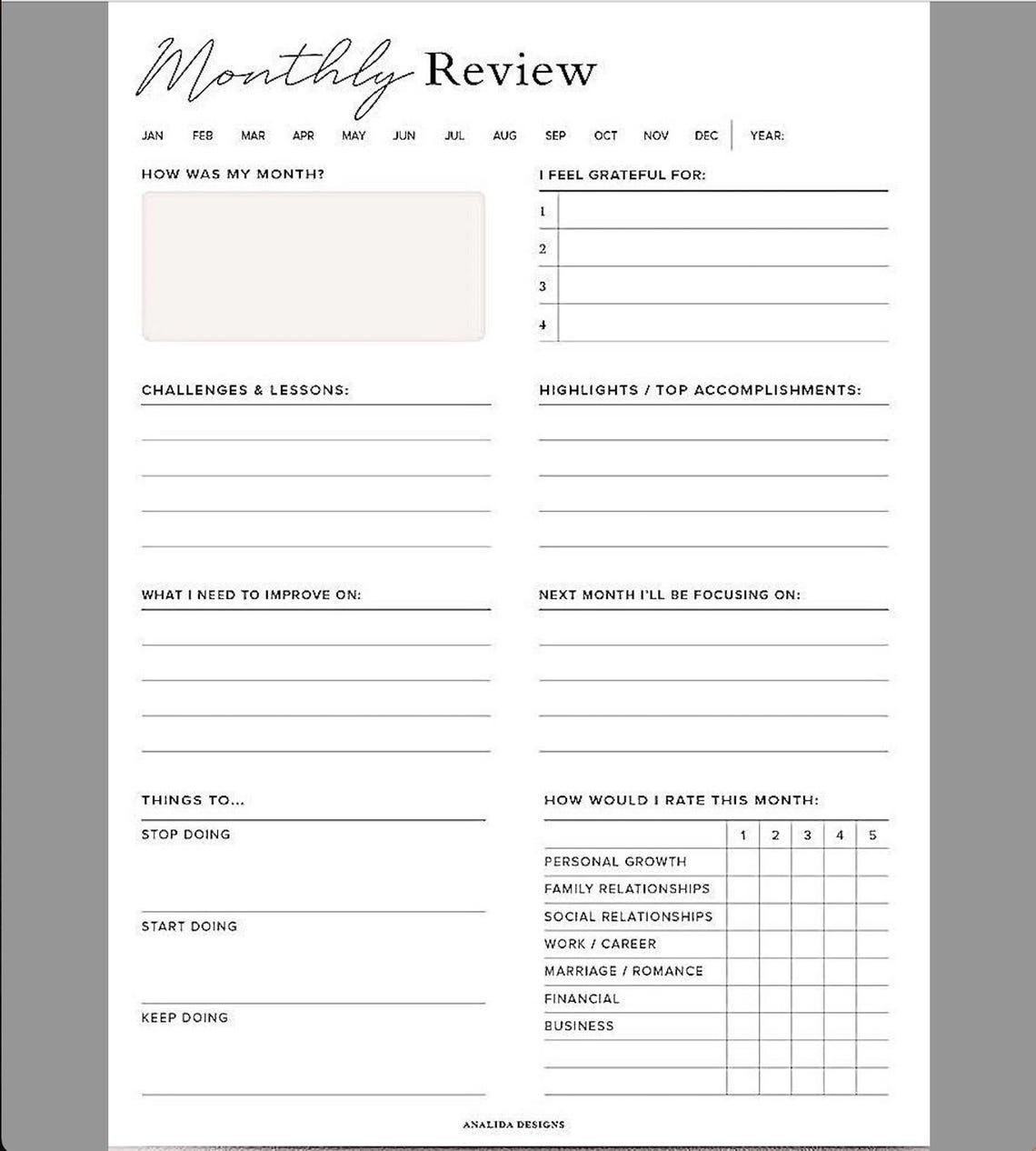 Monthly Review Planner - Etsy