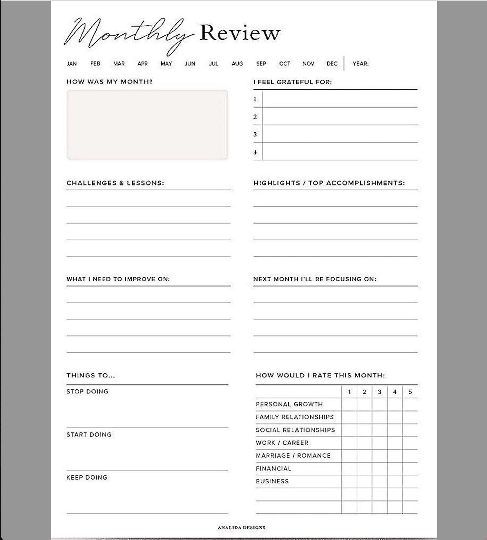 Monthly Review Planner - Etsy