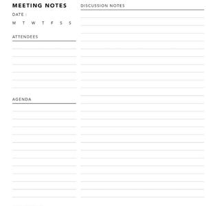 Meeting and Discussion Notes Planner - Etsy