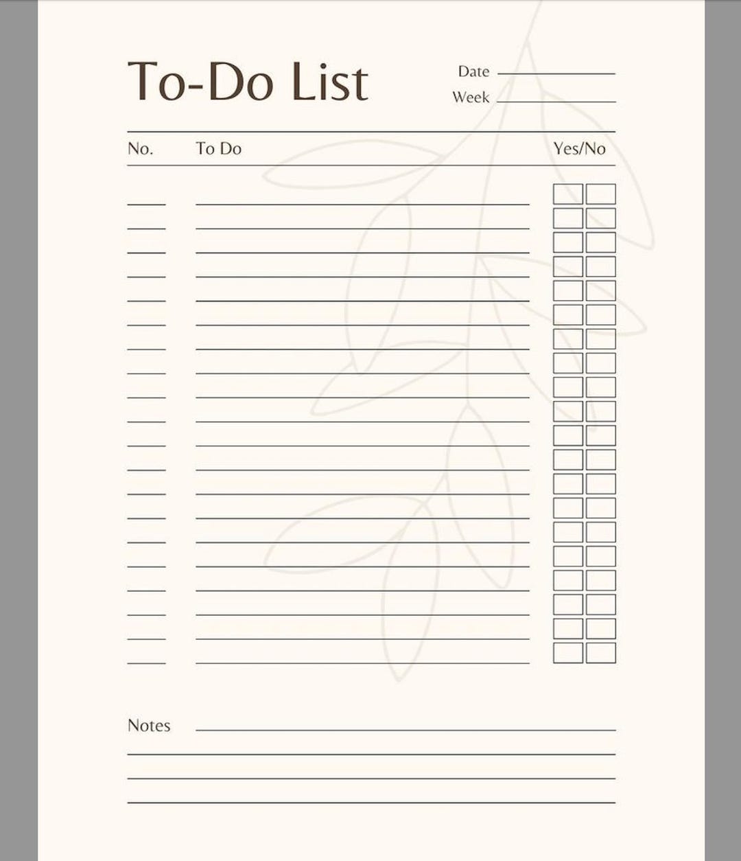 Beige To-do List With Leaf Pattern - Etsy