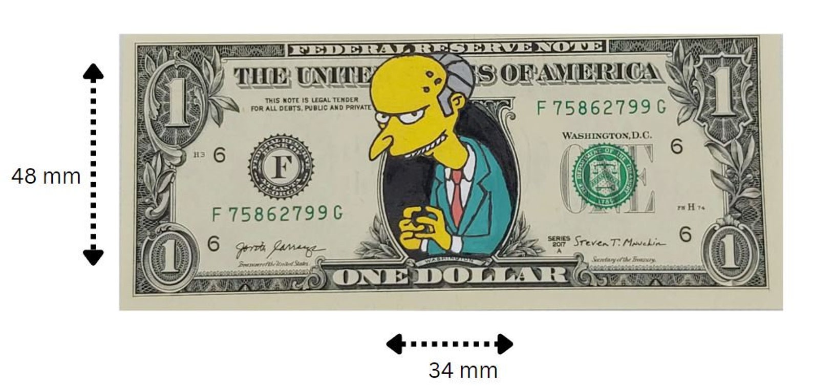 Mr. Burns - the Simpsons Dollar I Dollar Art I on a Real Dollar ...