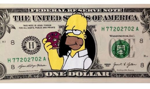 Homer Simpson - the Simpsons Dollar I Dollar Art I on a Real Dollar ...