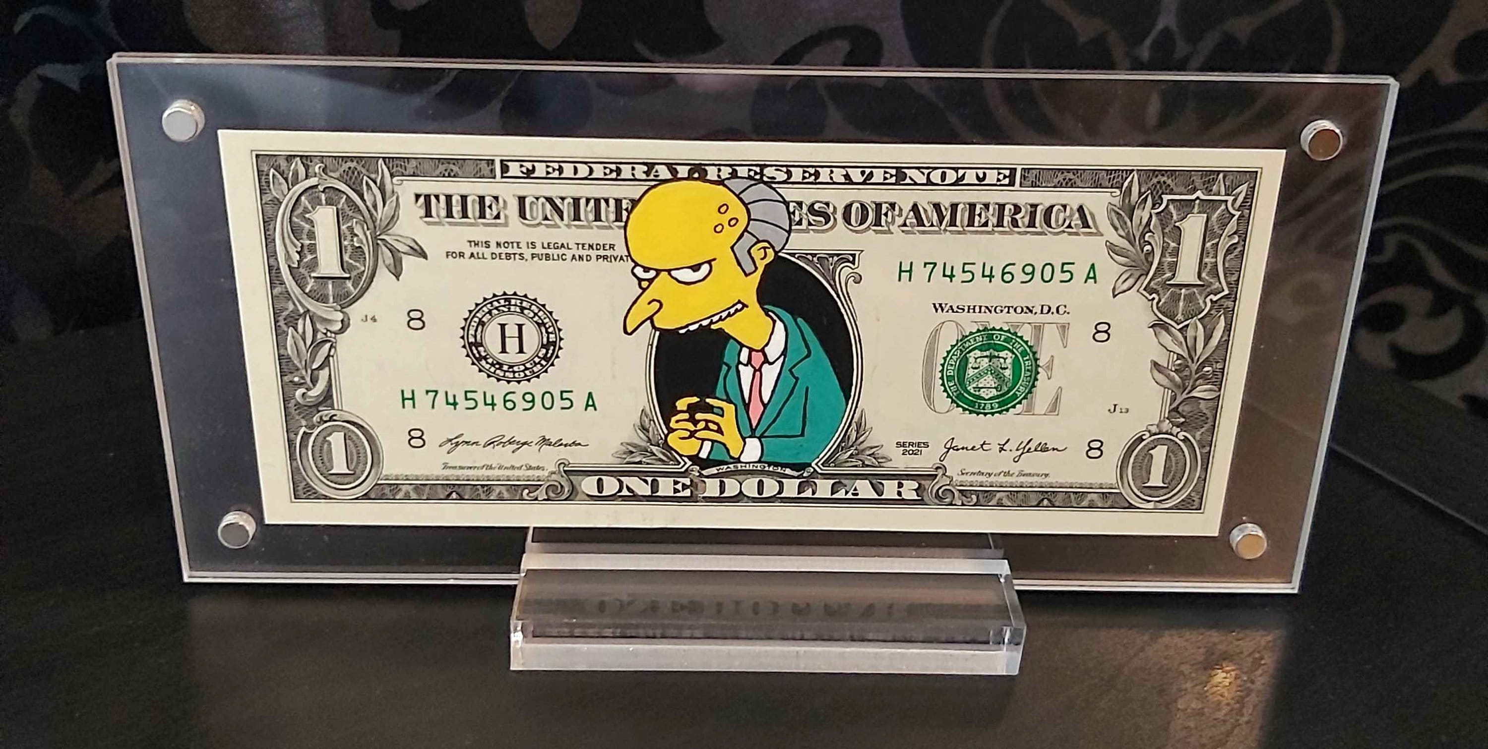 Mr. Burns - the Simpsons Dollar I Dollar Art I on a Real Dollar ...