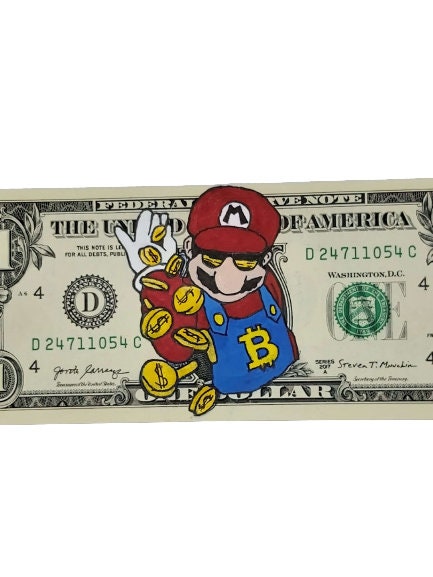 Dollar Bae Mario Mario Dollar on a Real Dollar Bill, Original Gift ...
