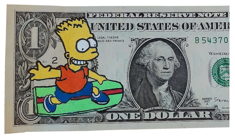 Bart Simpson - the Simpsons Dollar I Dollar Art I on a Real Dollar ...