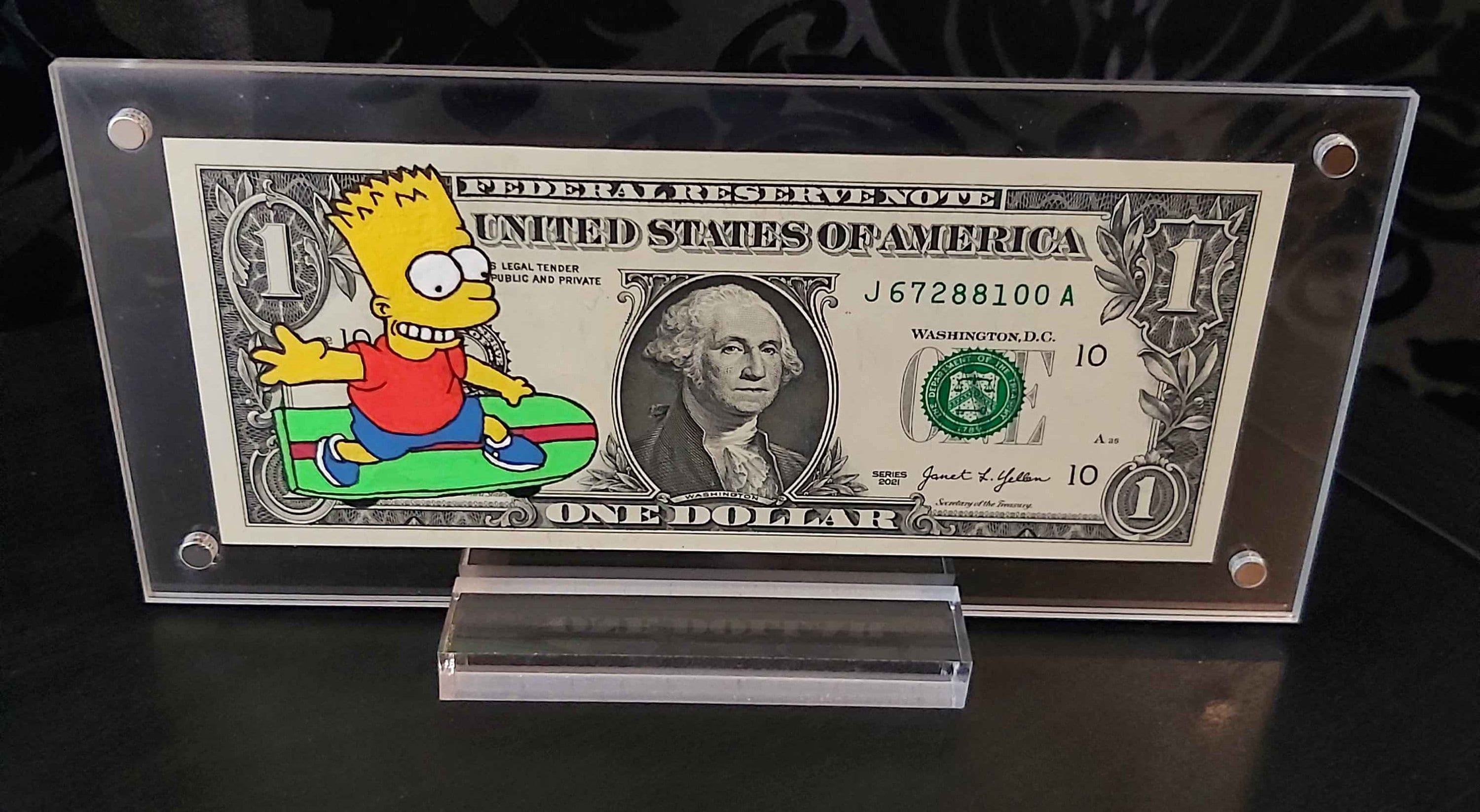 Bart Simpson - the Simpsons Dollar I Dollar Art I on a Real Dollar ...