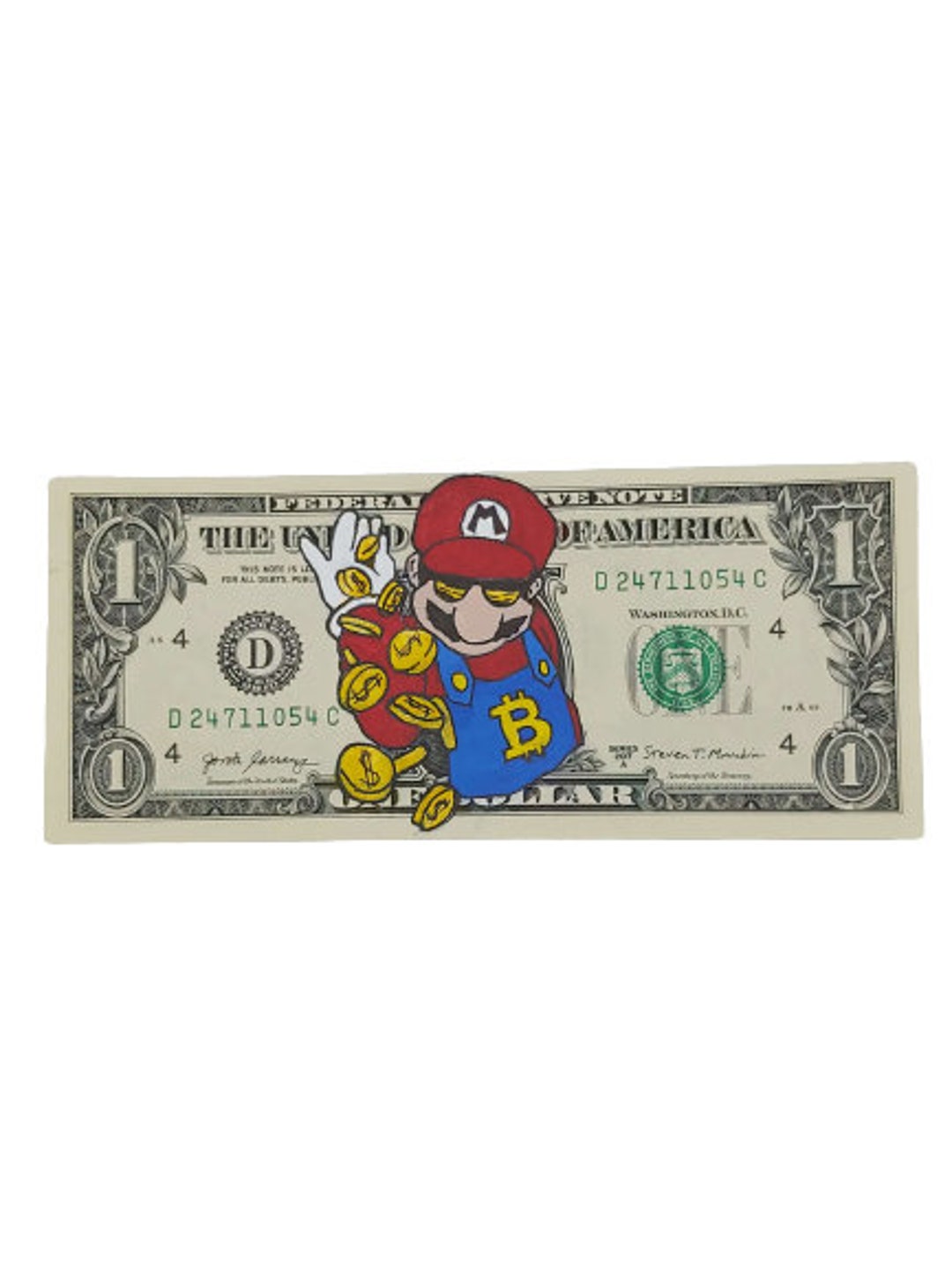 Dollar Bae Mario Mario Dollar on a Real Dollar Bill, Original Gift ...