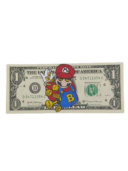 Dollar Bae Mario Mario Dollar on a Real Dollar Bill, Original Gift ...