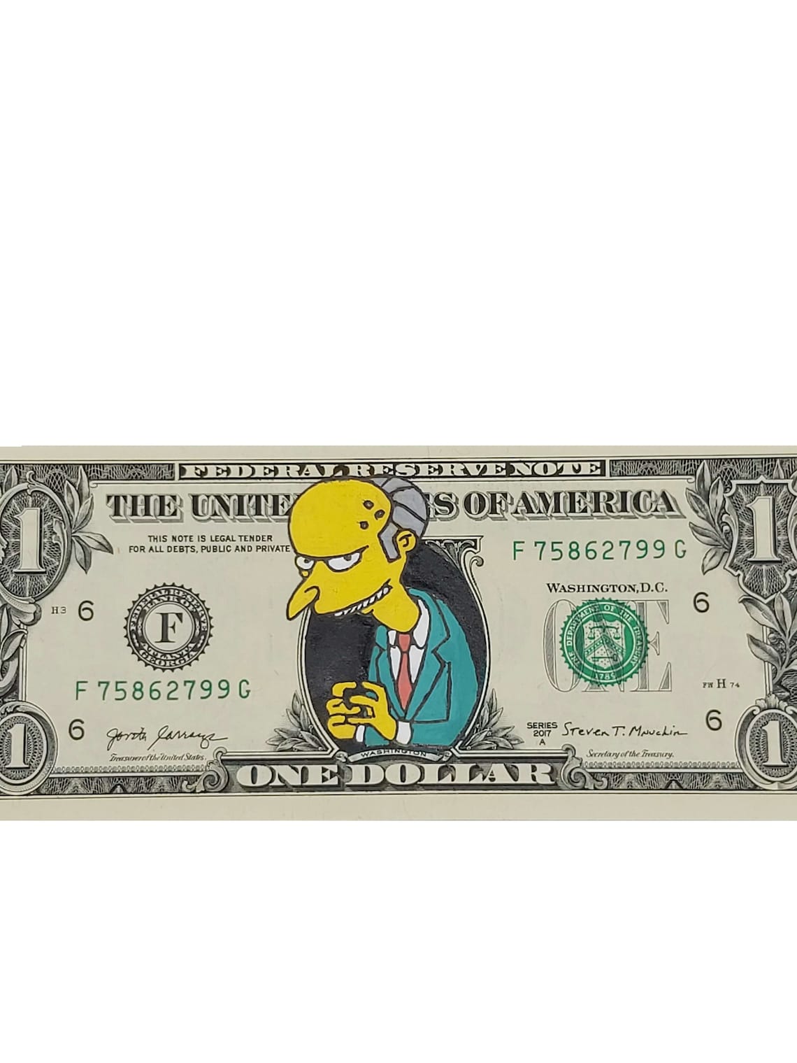 Mr. Burns the Simpsons Dollar I Dollar Art I on a Real Dollar, Original ...