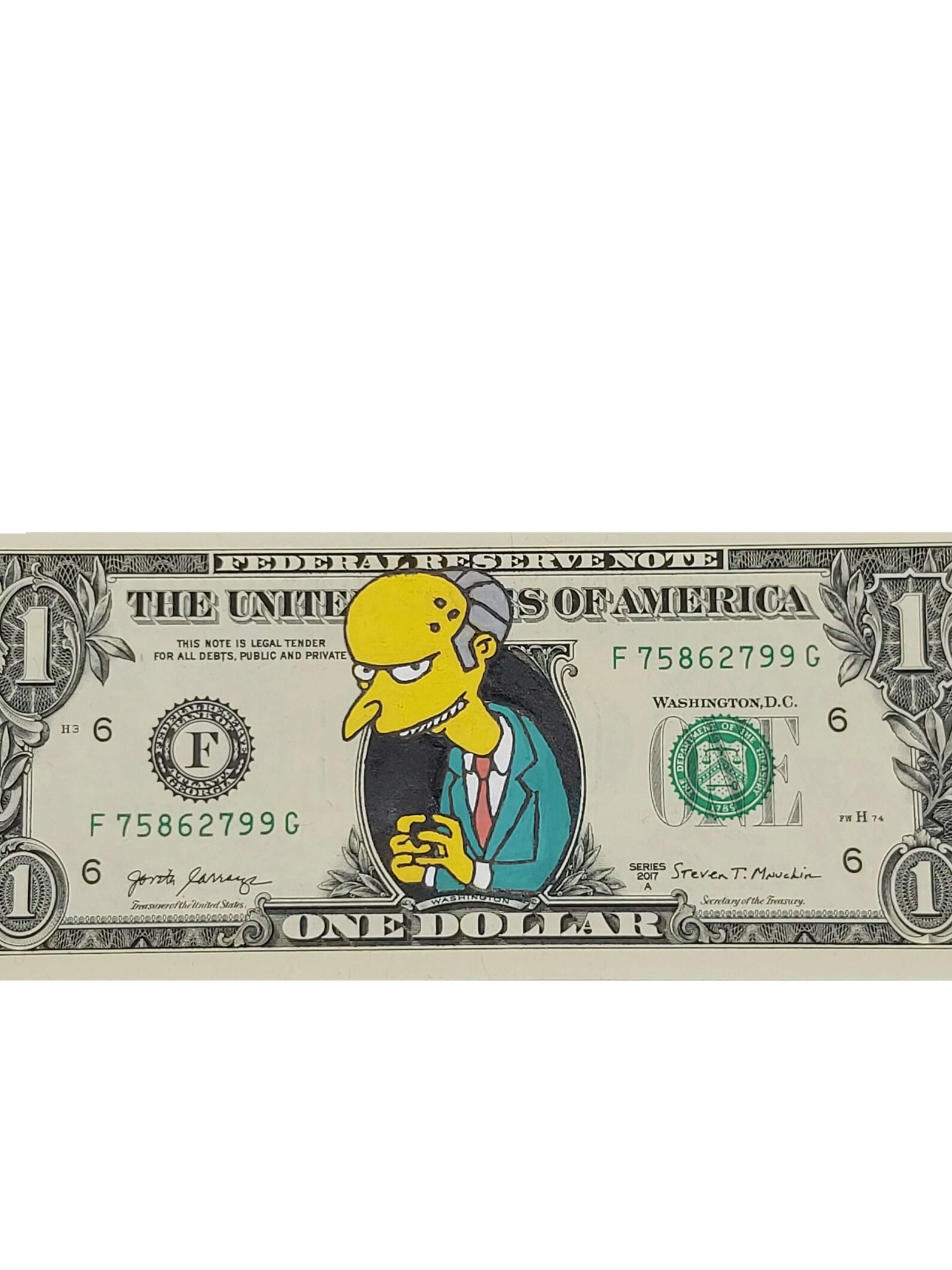Mr. Burns - the Simpsons Dollar I Dollar Art I on a Real Dollar ...