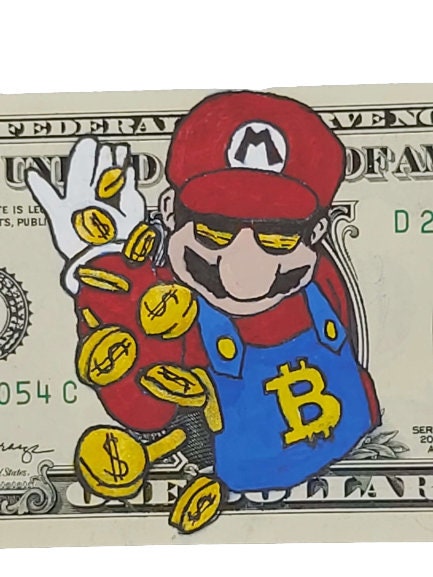 Dollar Bae Mario Mario Dollar on a Real Dollar Bill, Original Gift ...