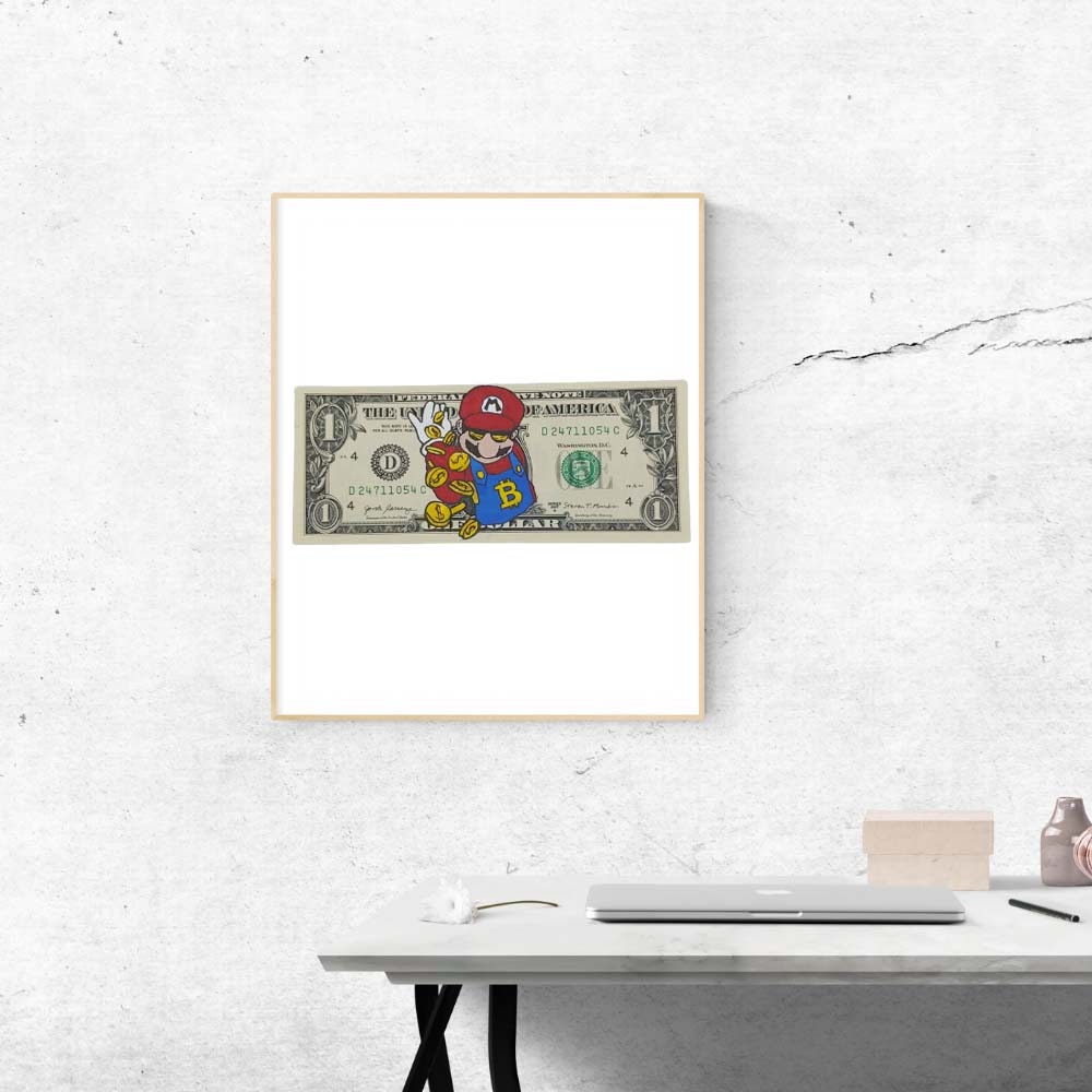 Dollar Bae Mario Mario Dollar on a Real Dollar Bill, Original Gift ...