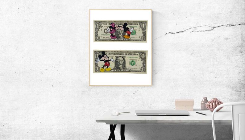 Disney Mickey & Minnie Mouse Love Disney Dollar, Original Gift, Hand ...