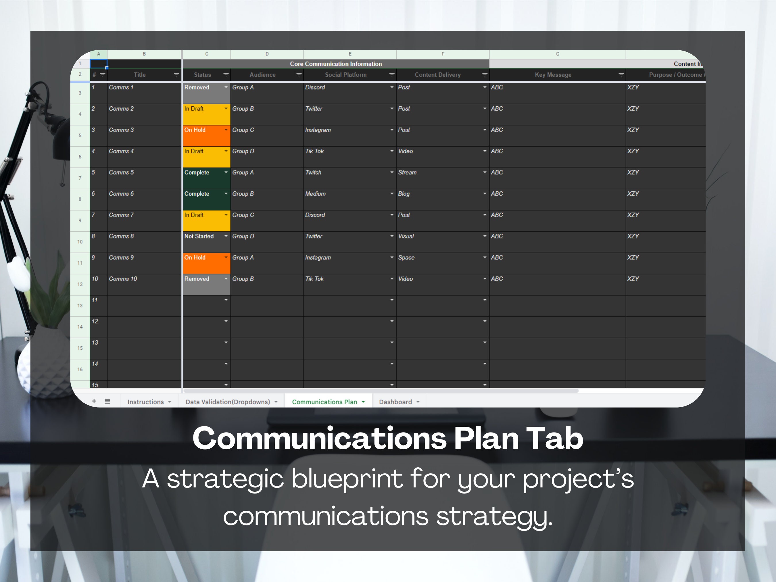 Communications Plan | Content Delivery | Comms Template | Spreadsheet ...