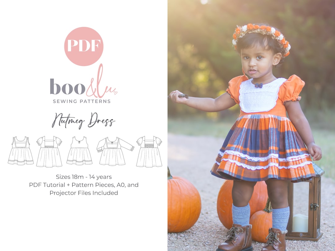 Vintage Inspired Bib Dress Sewing Pattern | Pleated Hem | Puff Sleeves ...