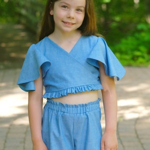 Crop Top & Shorts Set Sewing Pattern | Girl's Cropped Tank Top Sewing ...