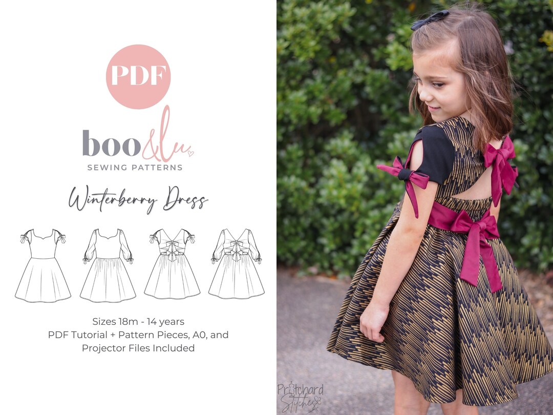 Bow Back Dress Sewing Pattern | Tulip Sleeves, Circle Skirt (PDF ...