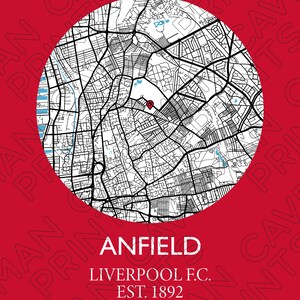 Liverpool FC, Anfield Print, Liverpool FC Map Print, Gift for Liverpool ...
