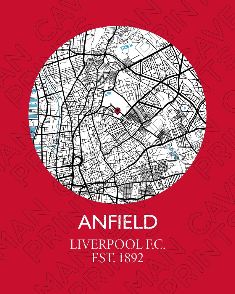 Liverpool FC, Anfield Print, Liverpool FC Map Print, Gift for Liverpool ...