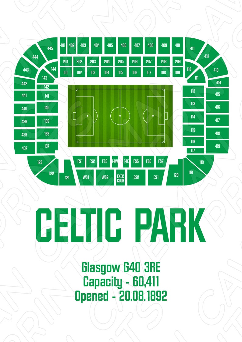 Celtic Poster Celtic Park Stadium Celtic Seating Plan - Etsy