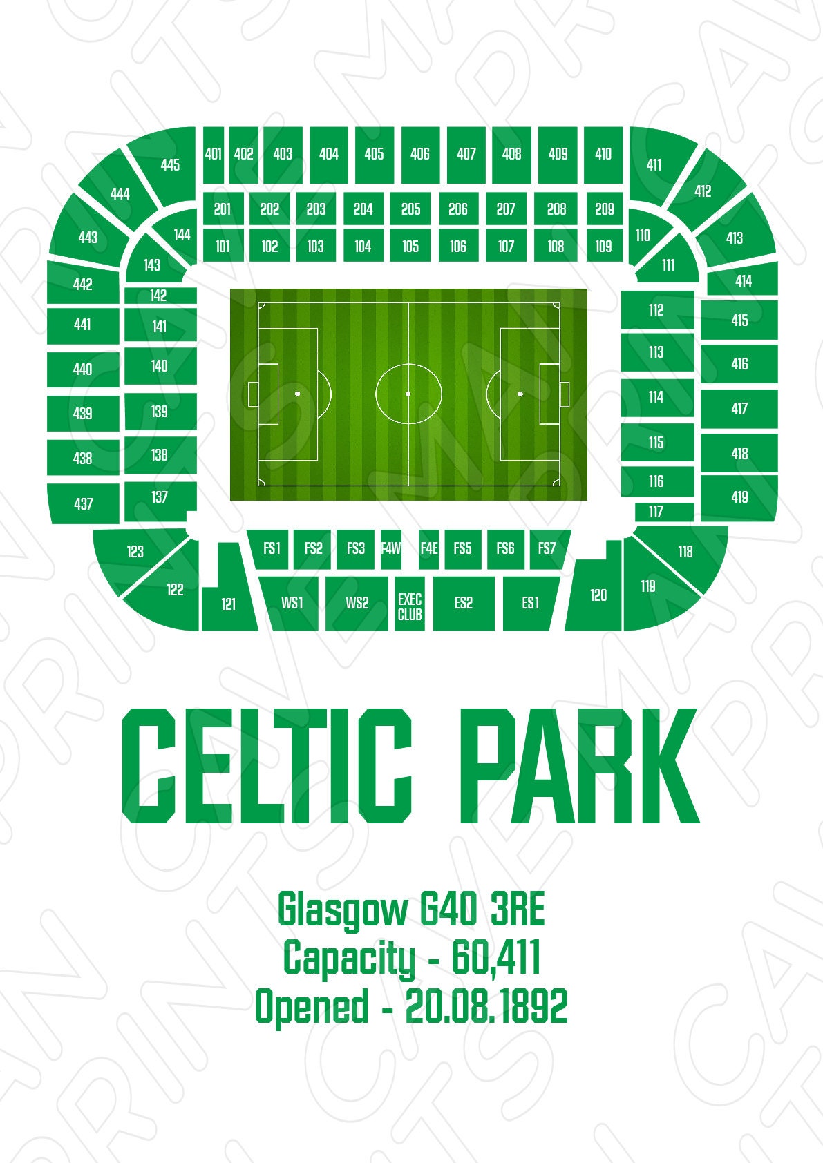 Celtic Poster, Celtic Park Stadium, Celtic Seating Plan, Parkhead ...