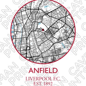 Liverpool FC, Anfield Print, Liverpool FC Map Print, Gift for Liverpool ...
