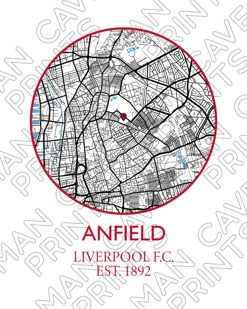 Liverpool FC, Anfield Print, Liverpool FC Map Print, Gift for Liverpool ...