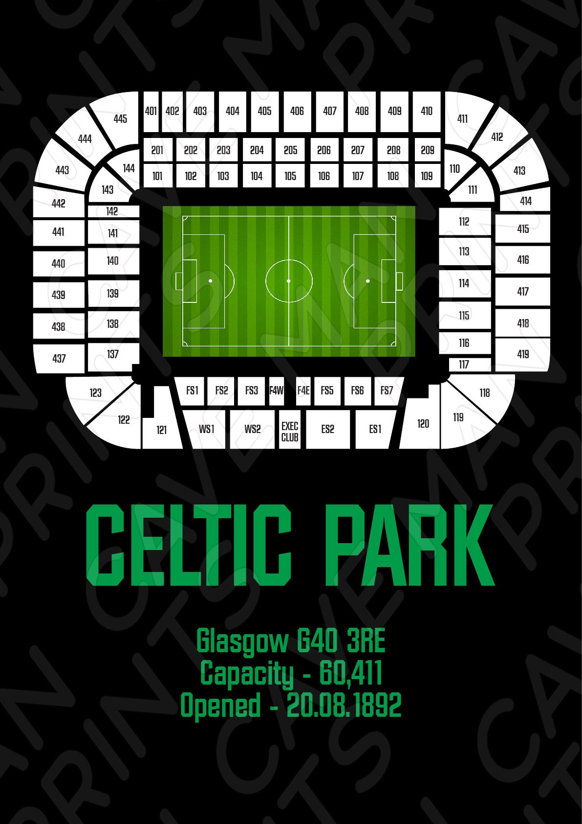 Celtic Poster, Celtic Park Stadium, Celtic Seating Plan, Parkhead ...
