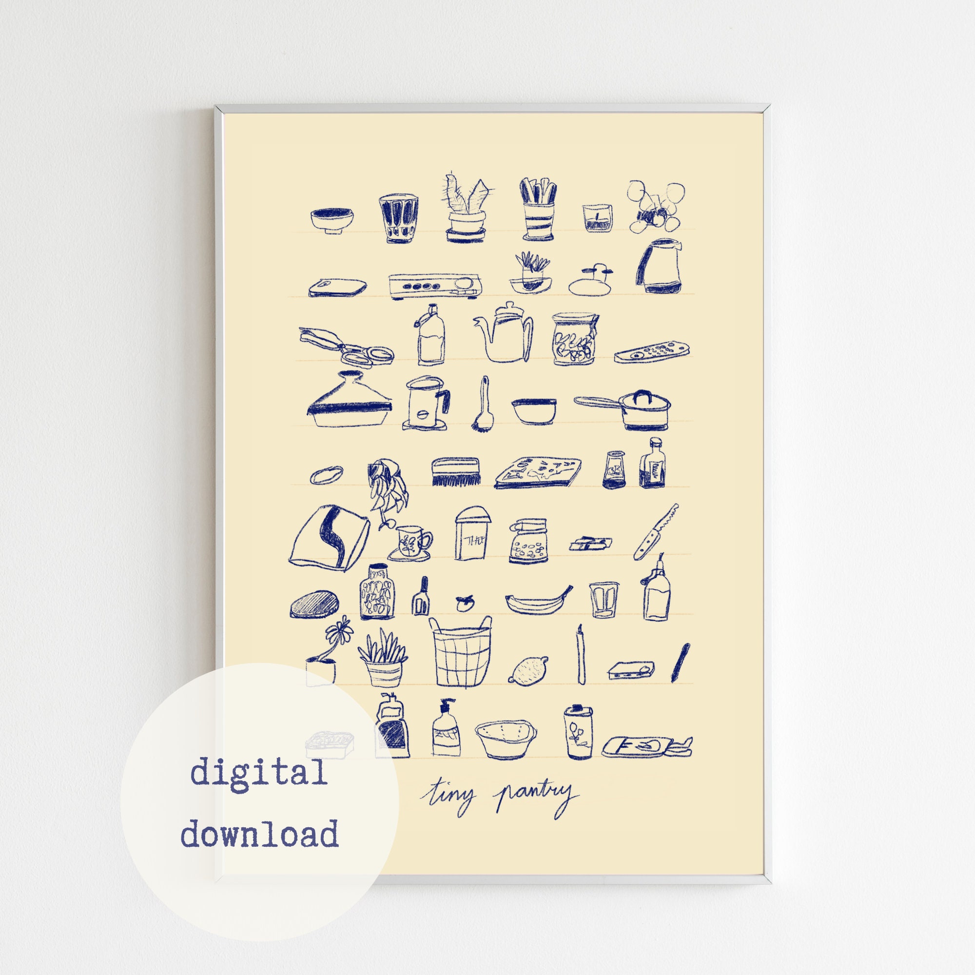 Printable Kitchen Print Tiny Pantry Hand Drawn Illustration Digital ...