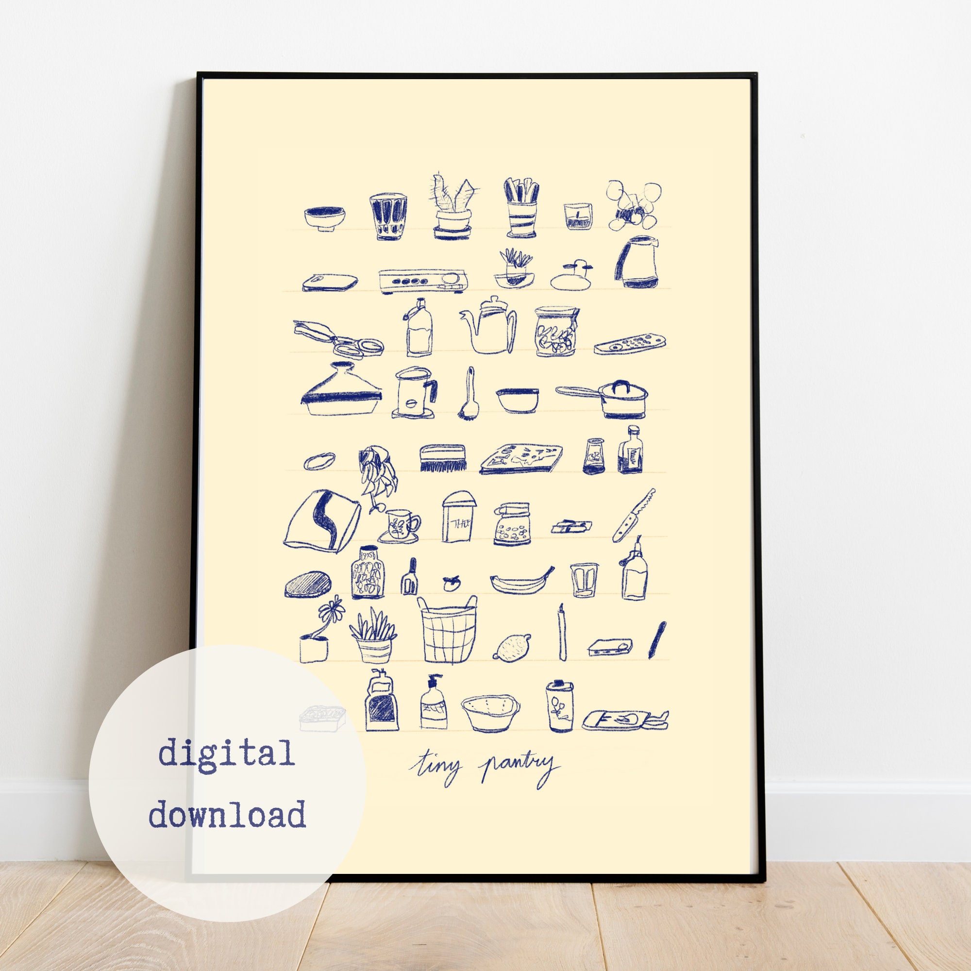 Printable Kitchen Print Tiny Pantry Hand Drawn Illustration Digital ...