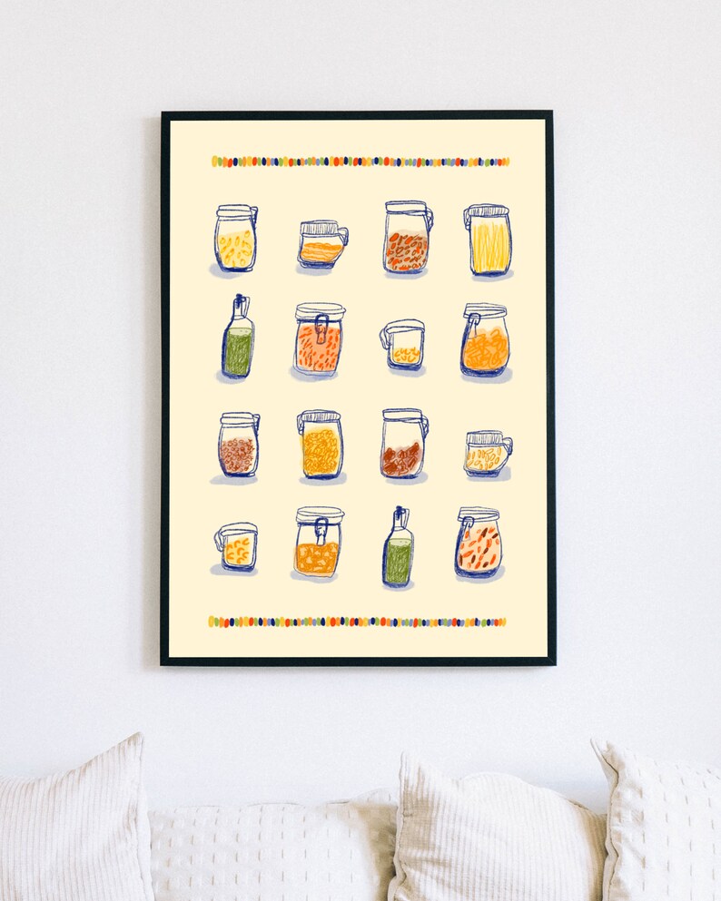 Printable Kitchen Print Mason Jars Hand Drawn Illustration Digital ...