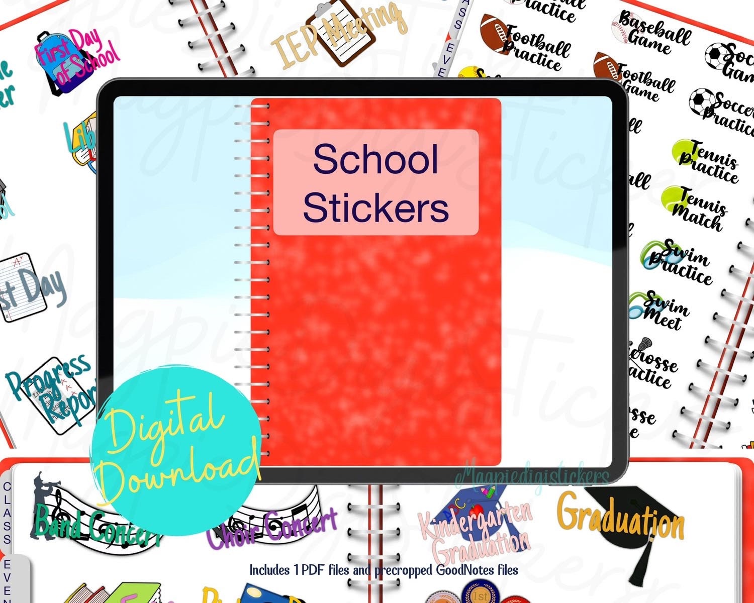 Back to School Digital Stickers, Teacher Clipart, School Sports, School ...