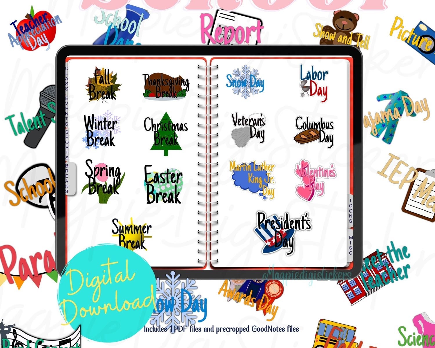 Back to School Digital Stickers, Teacher Clipart, School Sports, School ...