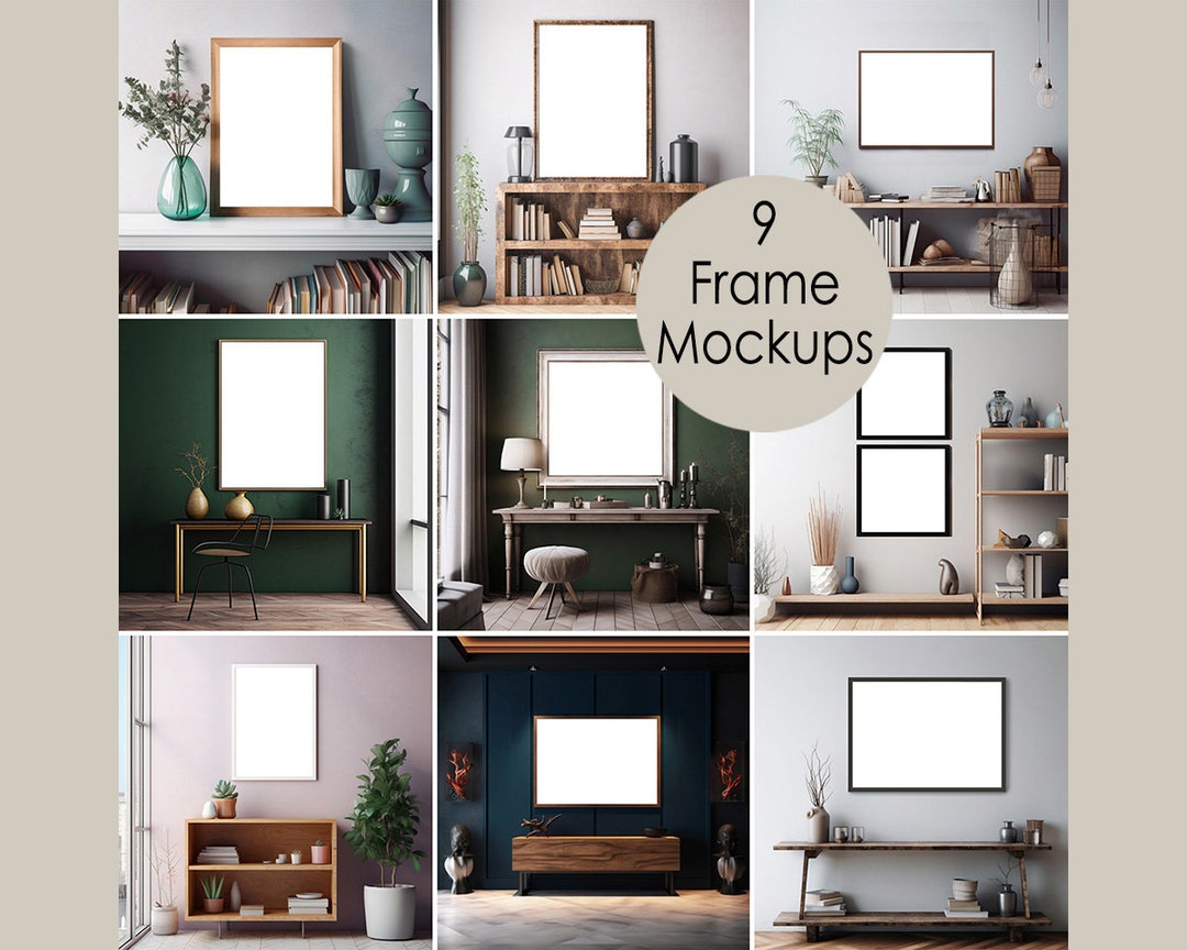Frame Mockup Bundle in Home Interior, Bundle of 9 Console Mockups ...