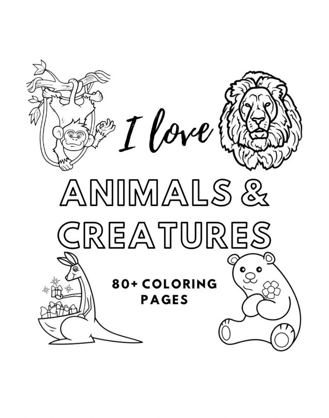 I Love Animals & Creatures 80 Coloring Pages - Etsy